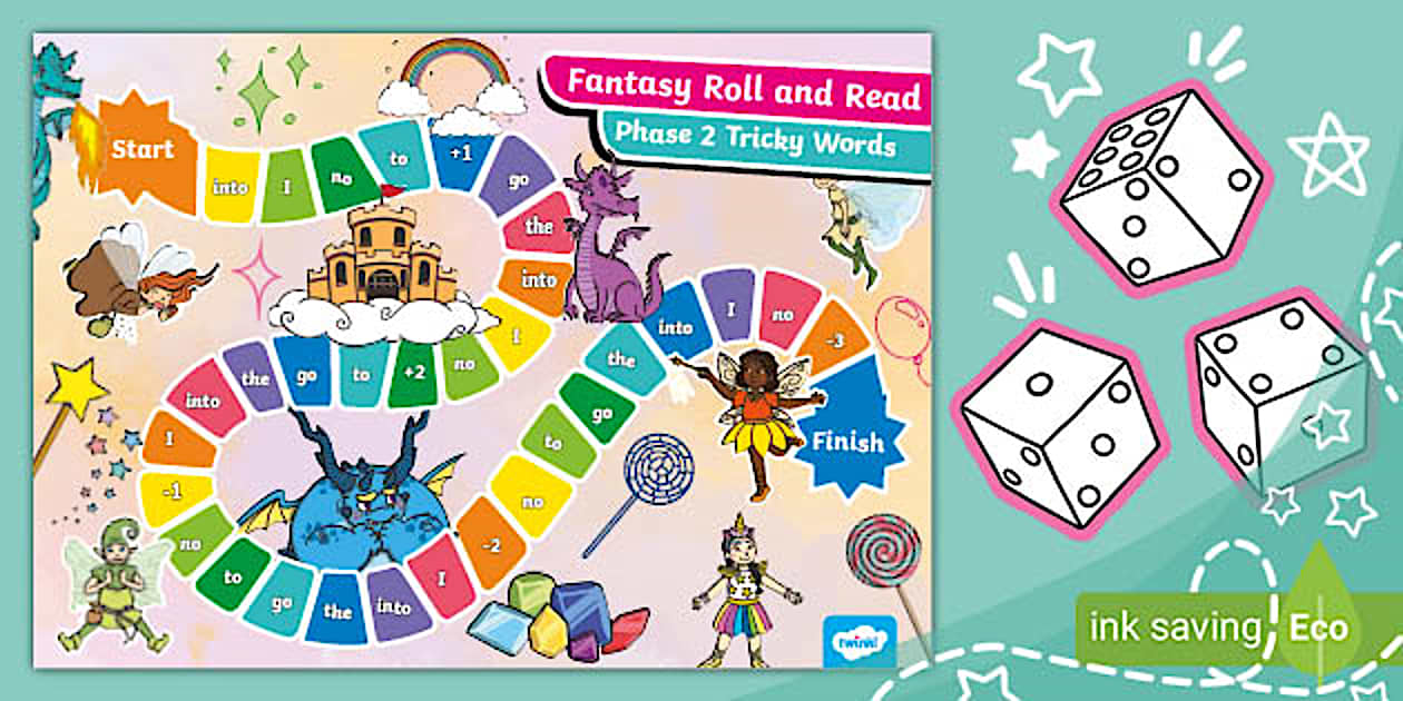 Fantasy Roll and Read Phase 2 Tricky Words Game - Twinkl