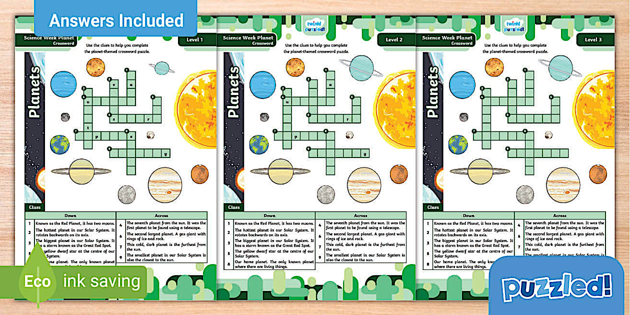 Fun Planet Crossword Puzzle Pack - Twinkl Puzzled - kids
