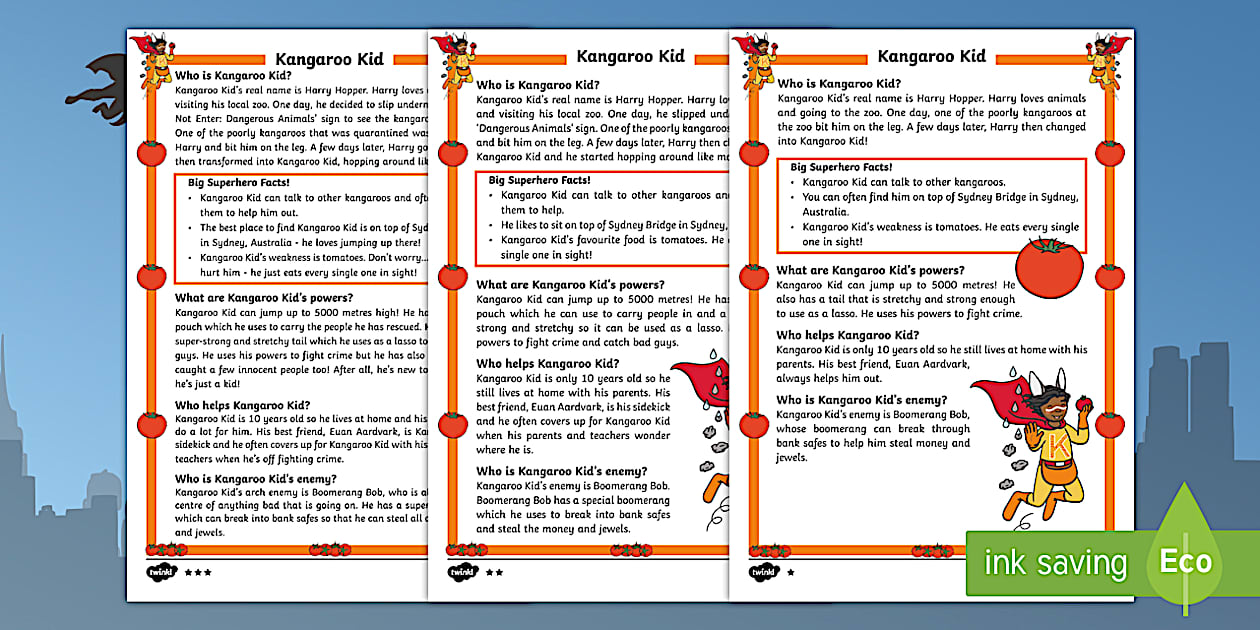 Kangaroo Kid: A Superhero Differentiated Fact File - Twinkl
