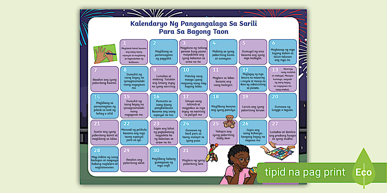 Kalendaryo Ng Pangangalaga Sa Sarili Para Sa Bagong Taon | Twinkl