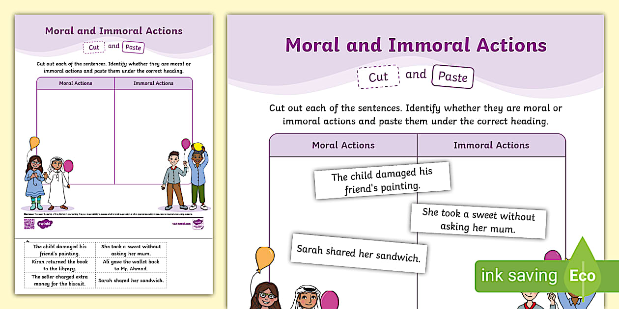 Moral and Immoral Actions Activity Page (teacher made)