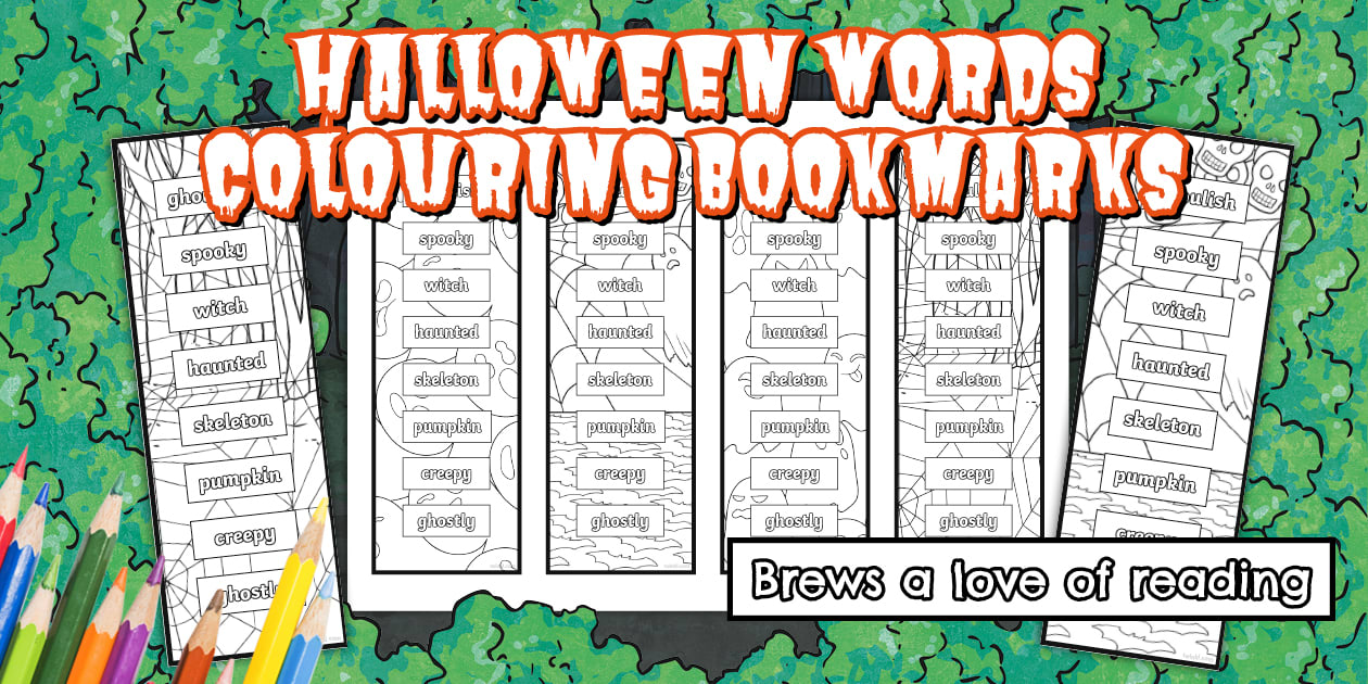 Halloween Words Colouring Bookmarks