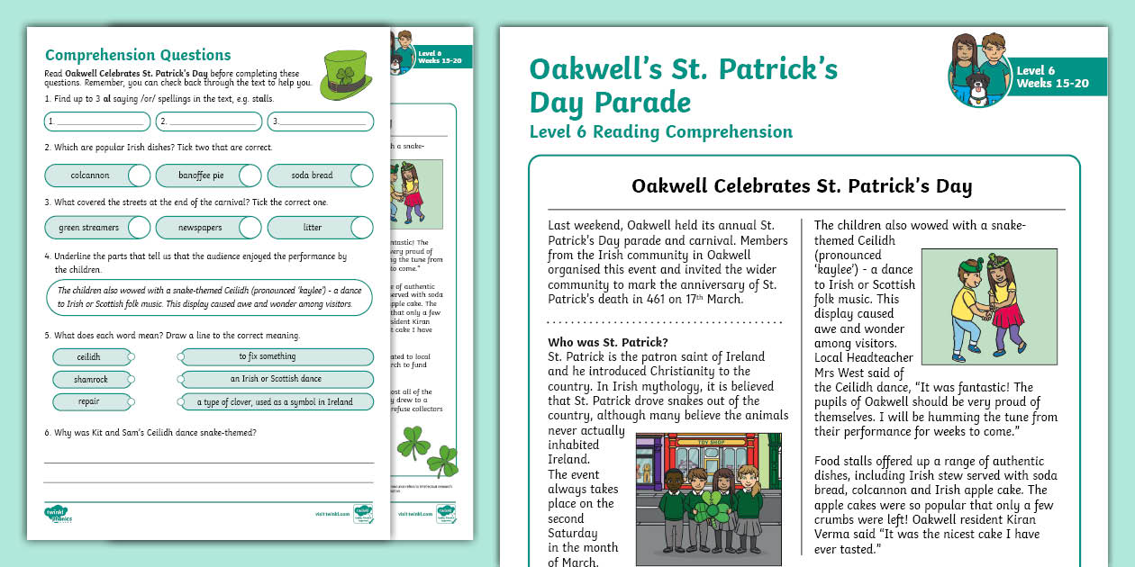 Level 6 St Patrick's Day Reading Comprehension - Twinkl