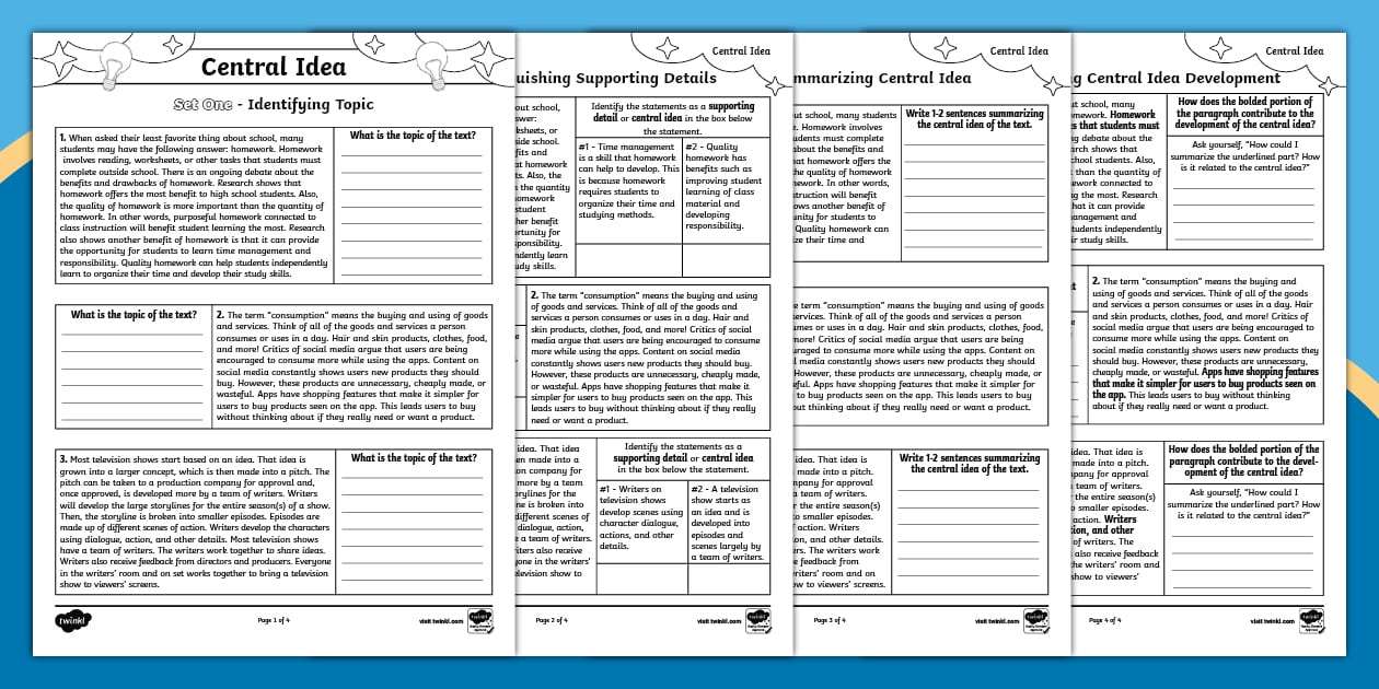 Sixth Grade Central Idea Skills Quick Quizzes - Twinkl