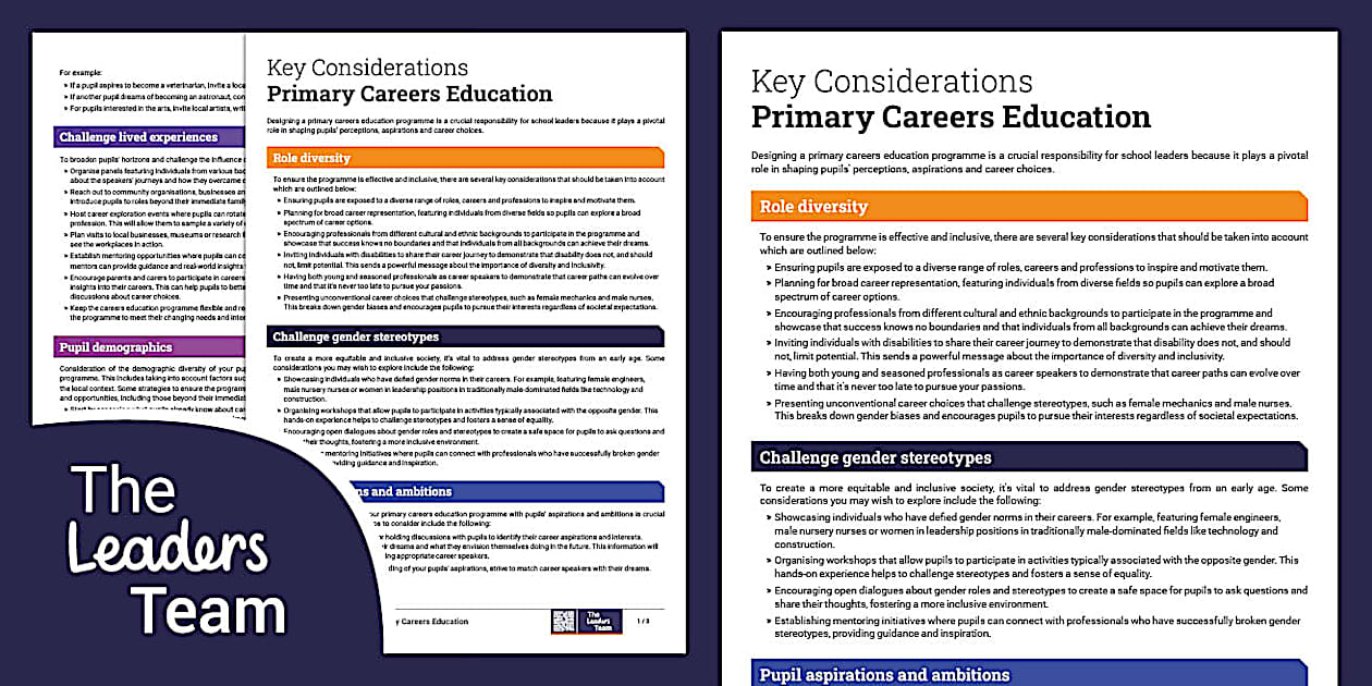Key Considerations: Primary Careers Education - SLT - Twinkl