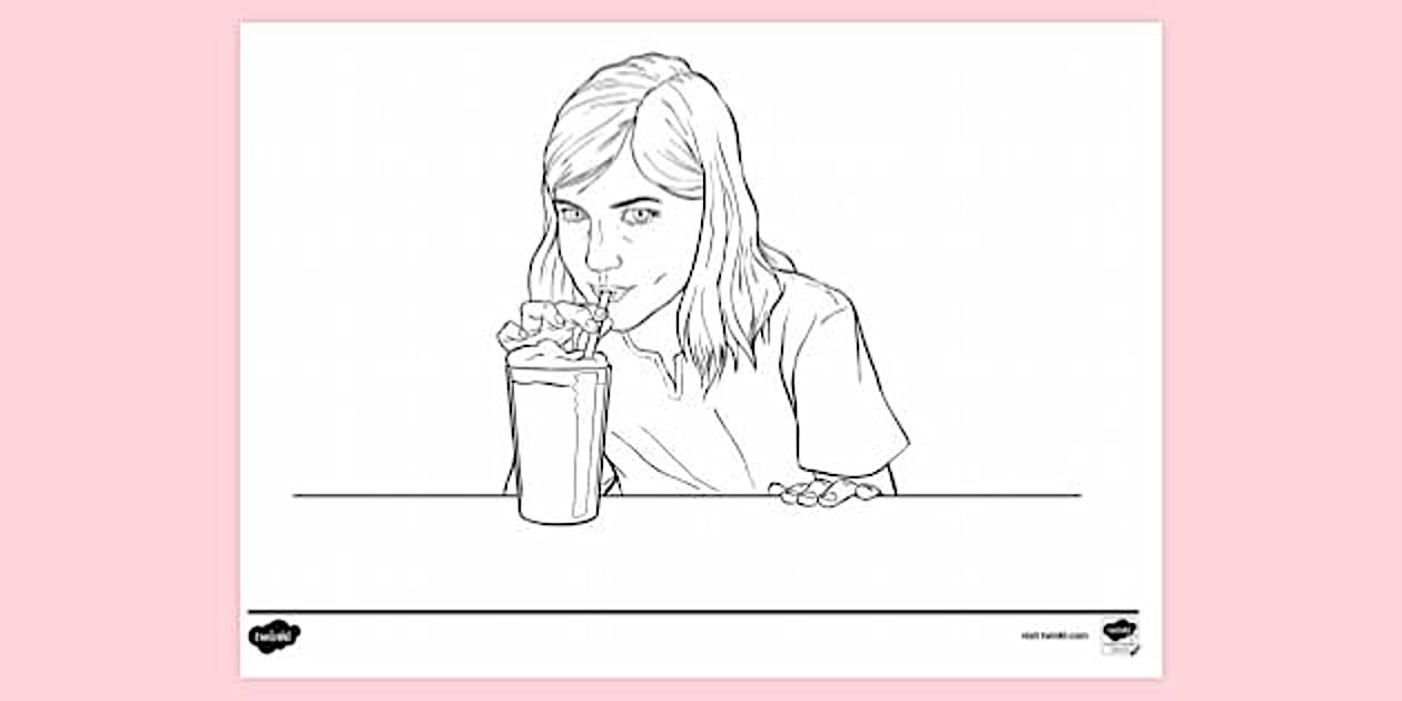 Girl Drinking Milkshake Colouring Sheet (teacher made)