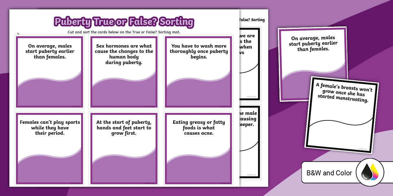 Puberty True or False Sorting Statements for 6th-8th Grade