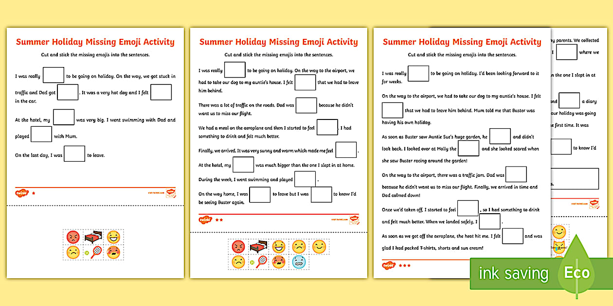 😊 KS1 Summer Holiday Missing Emojis Differentiated Worksheet / Worksheets