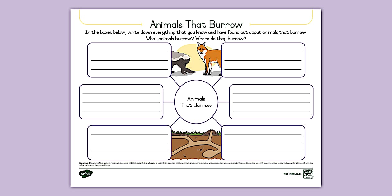 Foundation Phase-Wild Animals - Mind Map: Animals That Burrow