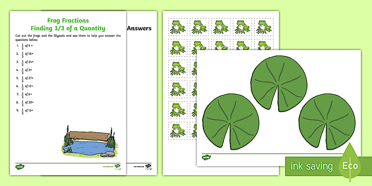 Frog Fractions Finding a Third of a Quantity Worksheet / Worksheet
