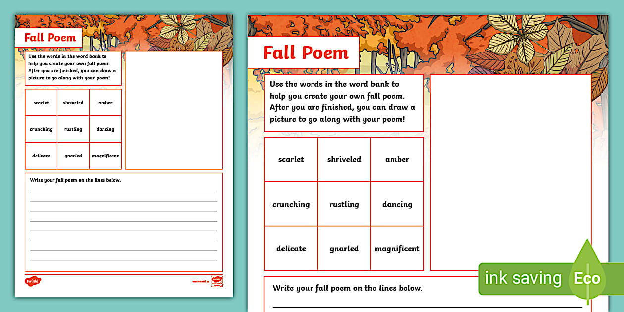 Fall Poem Writing Template (Teacher-Made) - Twinkl