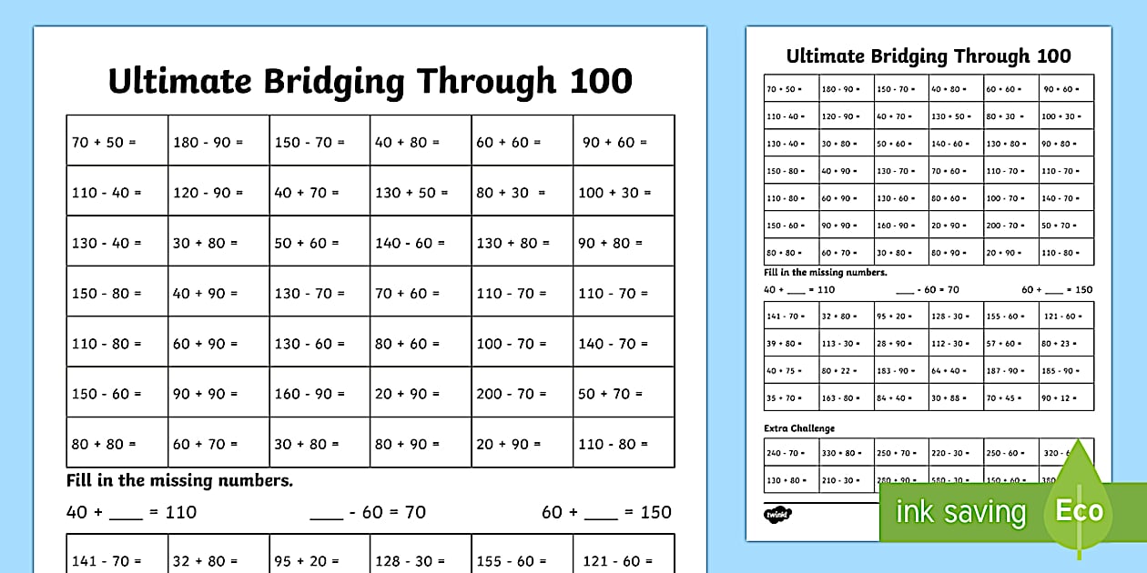 Ultimate KS1 Bridging Through 100 Worksheet (teacher made)