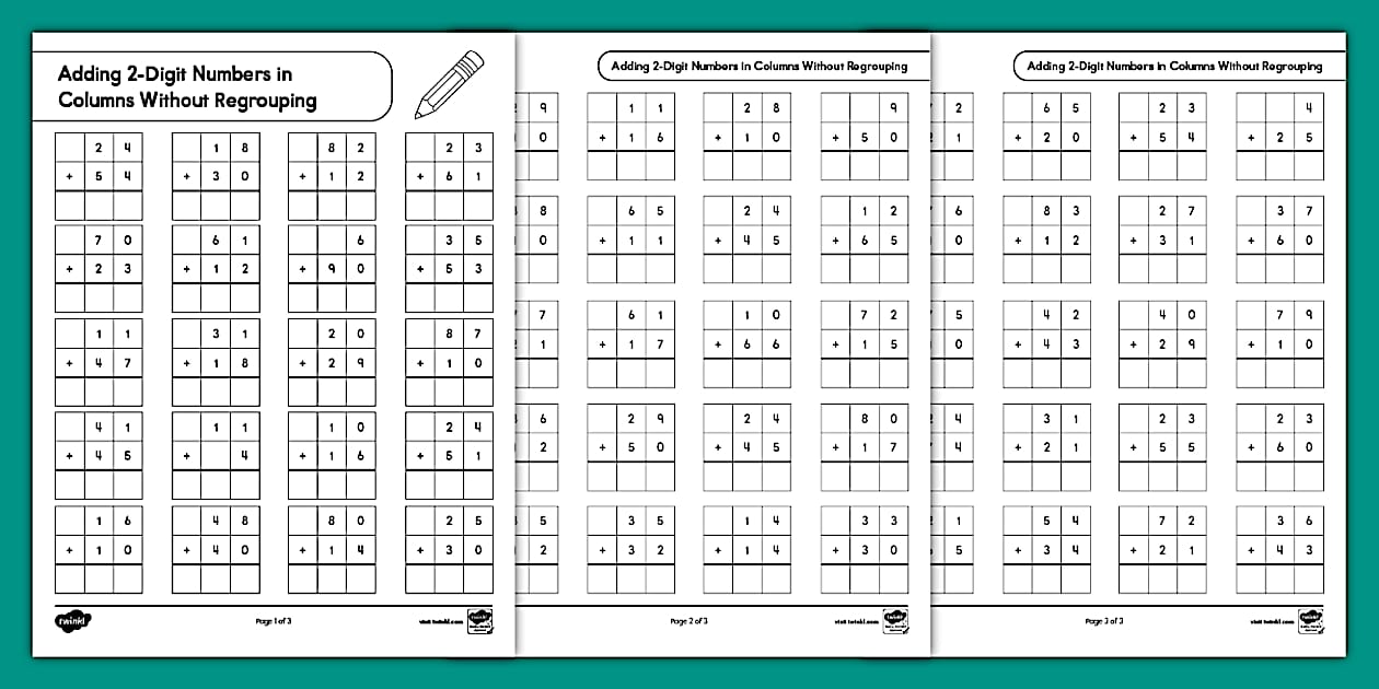 Adding 2-Digit Numbers in Columns Without Regrouping