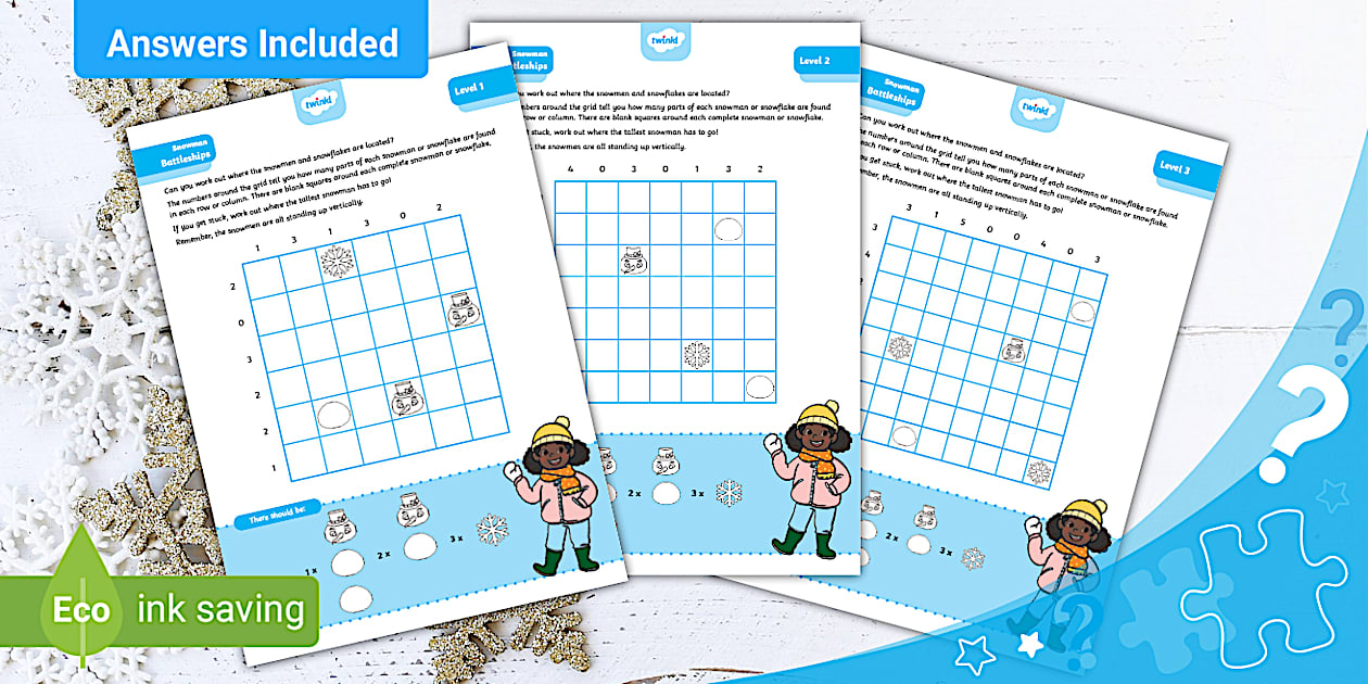 Snowman Battleships - All Levels - Twinkl - Kids Puzzles