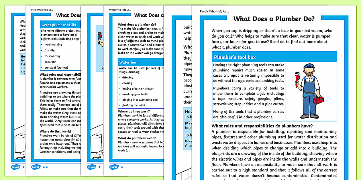 What Does A Plumber Do? Differentiated Fact File - Twinkl