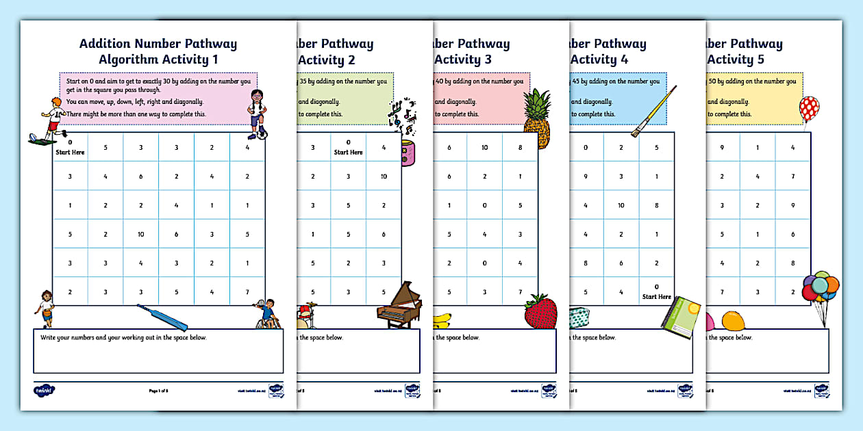 Addition Number Pathway Algorithm Activity - Twinkl