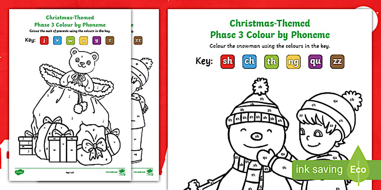 Editable Christmas-Themed Phase 3 Colour by Phoneme Activity