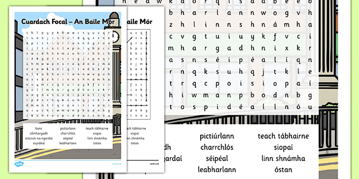Big Town Word Search Gaeilge (Teacher-Made) - Twinkl