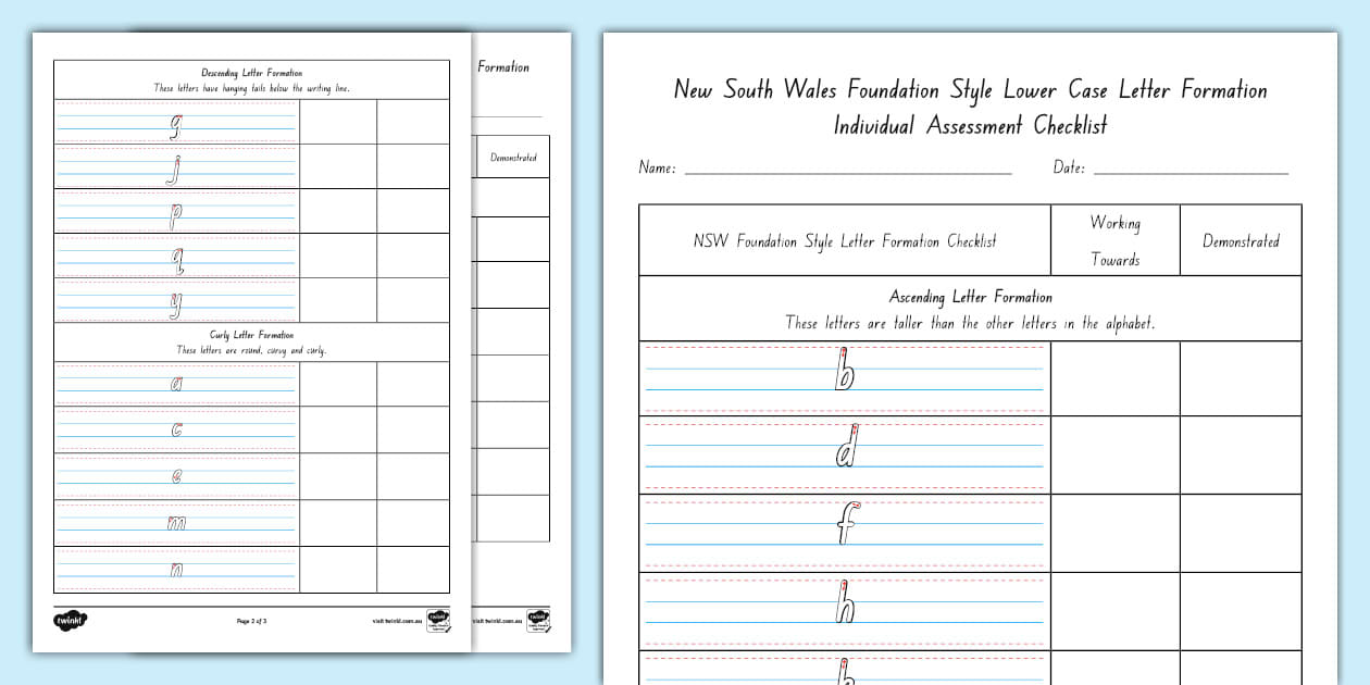 Australian Foundation Letter Formation Assessment Checklist