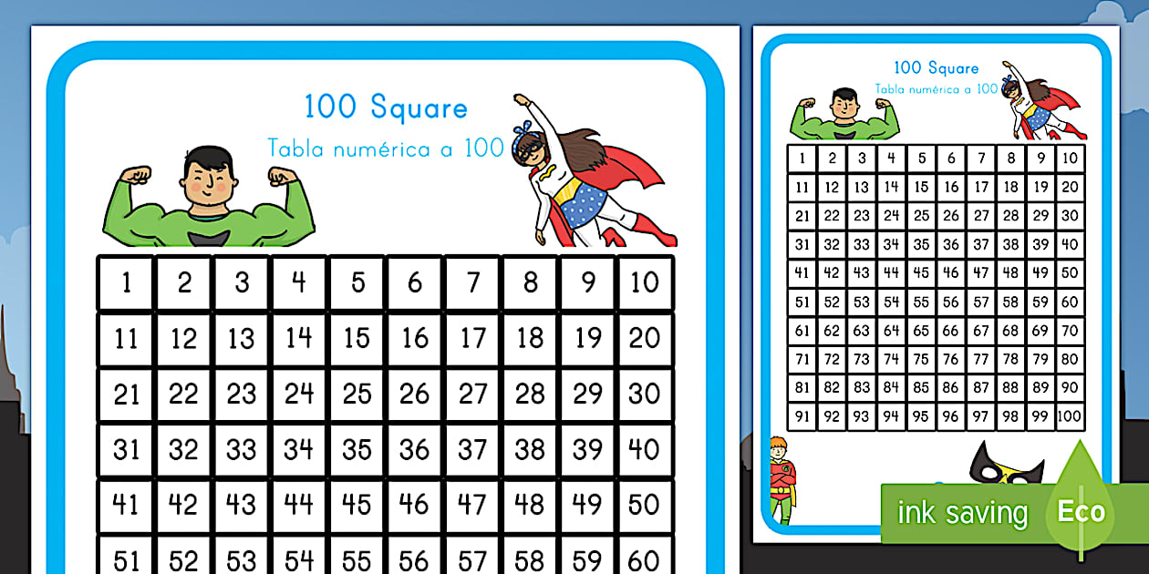 Superhero Themed 100 Square English/Spanish - Twinkl