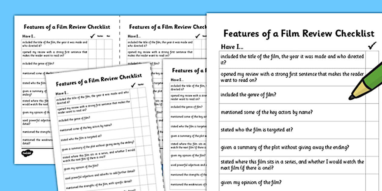 Features of a Film Review Writing Checklist - ESL Film Review