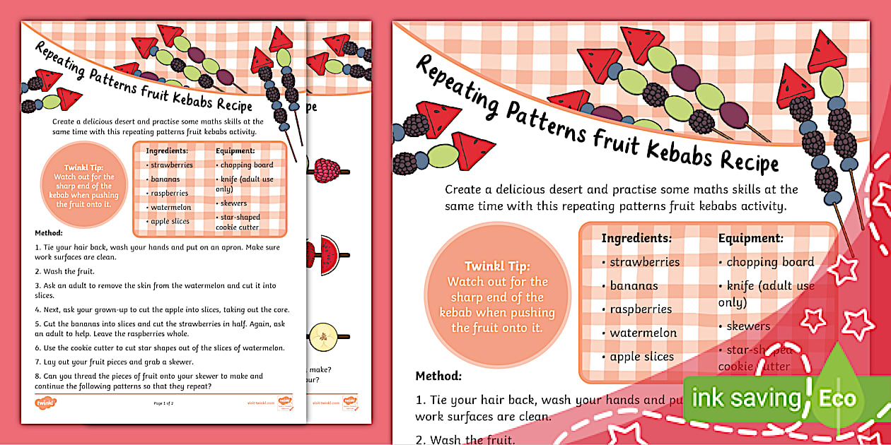 Repeating Patterns Fruit Kebabs Recipe (teacher made)