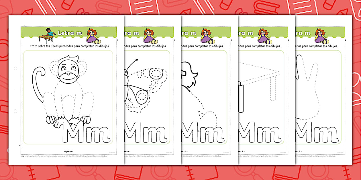 Guía de Trabajo: Trazos sobre Dibujos - Letra M