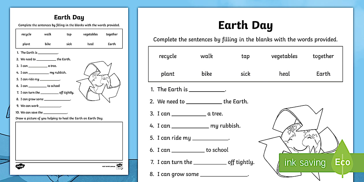 Earth Day Cloze Worksheet (teacher made) - Twinkl