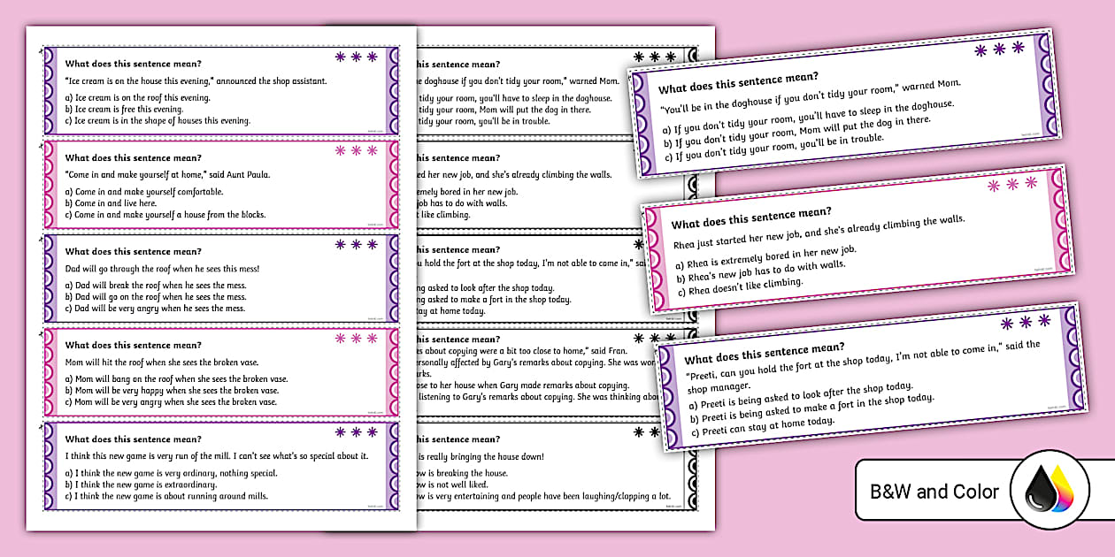 Idiom Strips: Can You Match the Meaning? for 6th-8th Grade