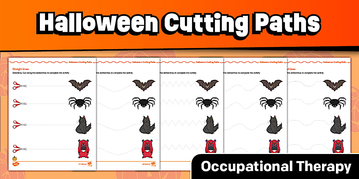 Halloween Occupational Therapy Activities: Scissor Skills Cutting Paths for