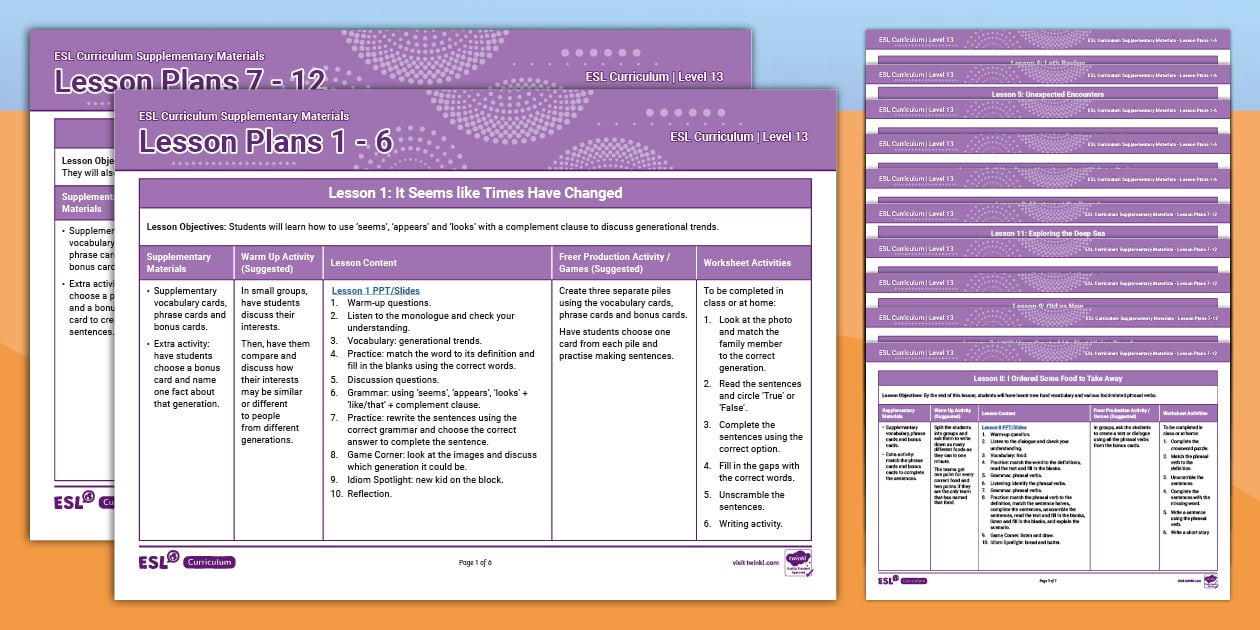 ESL Curriculum Level 13 Lesson Plans