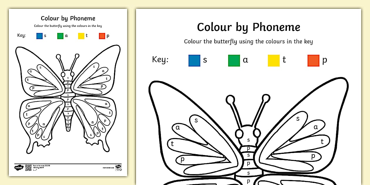 Colour by Phoneme Butterfly Phase 2 s a t p (teacher made)