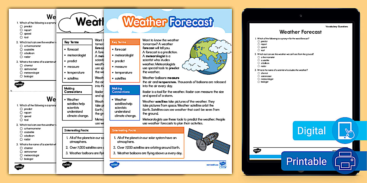 Second Grade Weather Forecast Fact File and Vocabulary