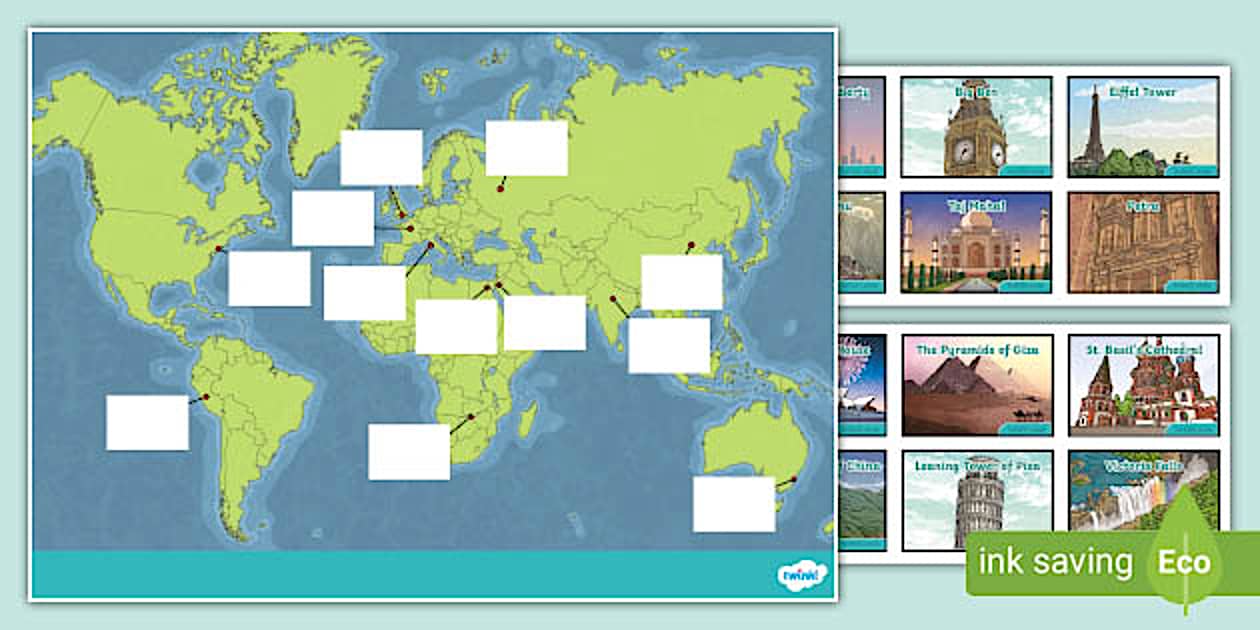 World Landmarks Cut and Stick Activity - Twinkl - Geography