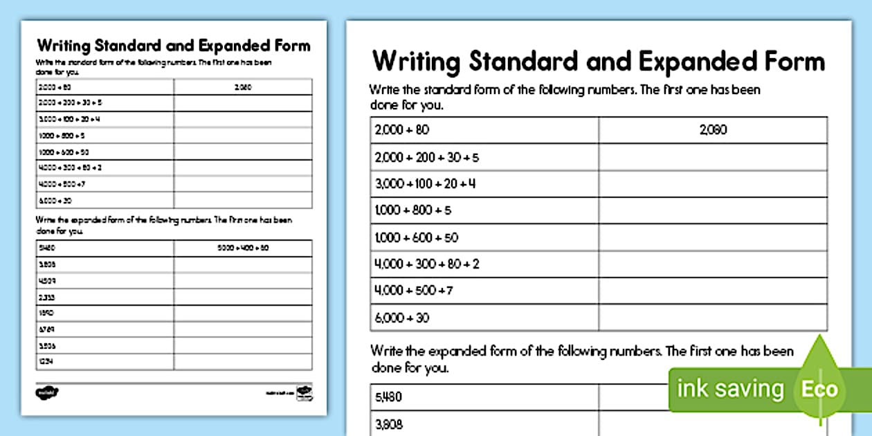 Second Grade Writing Standard and Expanded Form to Thousands Worksheet