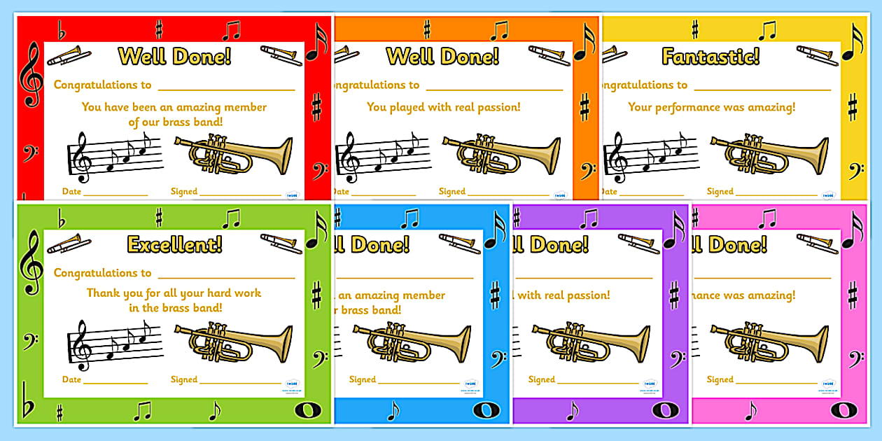 Editable Brass Band Certificates (teacher made) - Twinkl