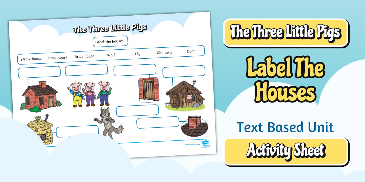 Three Little Pigs Label Houses Activity Sheet
