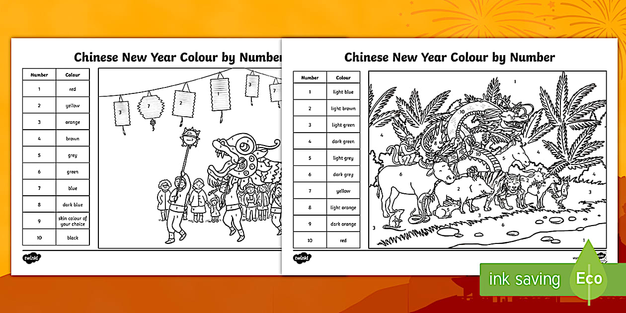 Chinese New Year Colour By Numbers Colouring Pages