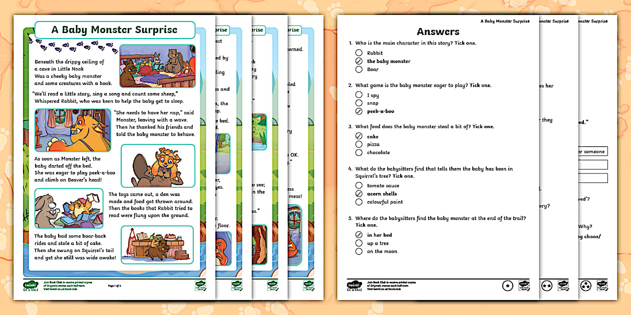 A Baby Monster Surprise Reading Comprehension Activity
