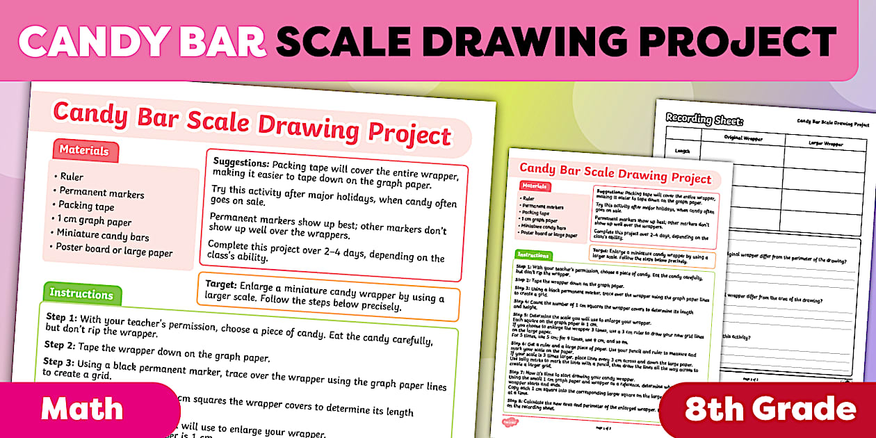Eighth Grade Candy Bar Scale Drawing Math Project - Twinkl