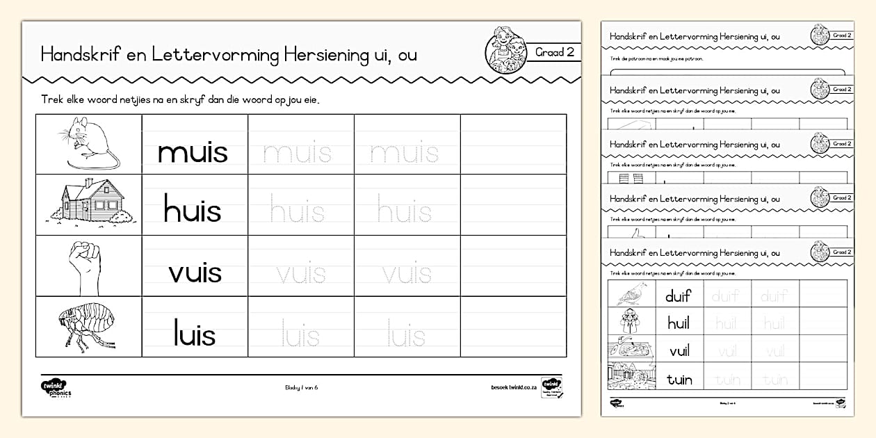 FREE! - Graad 2 Klanke Handskrif en Lettervorming Hersiening ui, ou