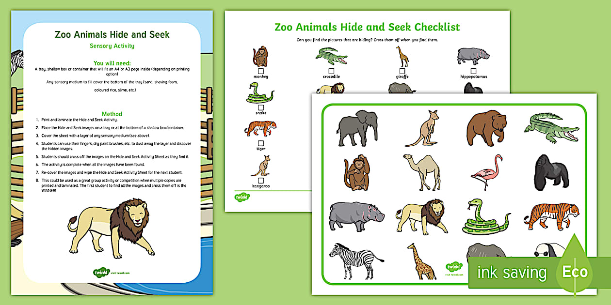 Zoo Animals 'Hide and Seek' Sensory Activity (teacher made)