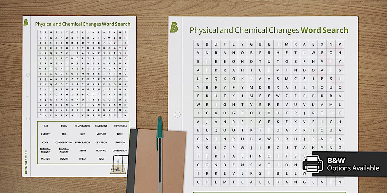 Physical and Chemical Changes Word Search (Teacher-Made)