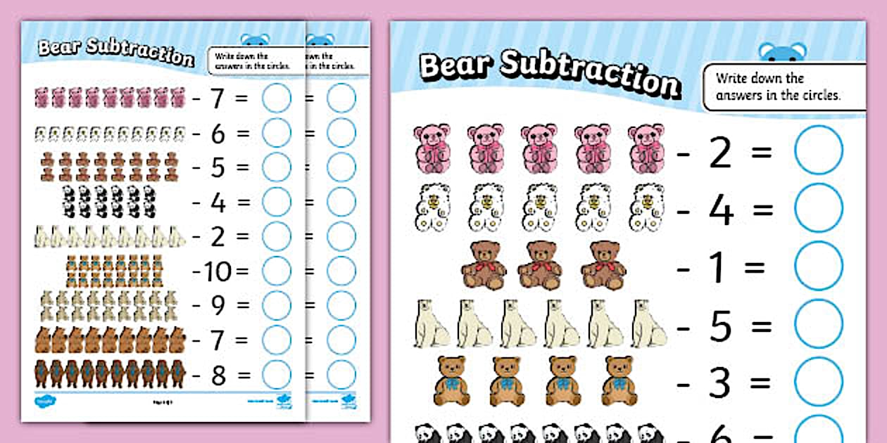 Bear Subtraction Up to 10 and 20 Sheet - Twinkl