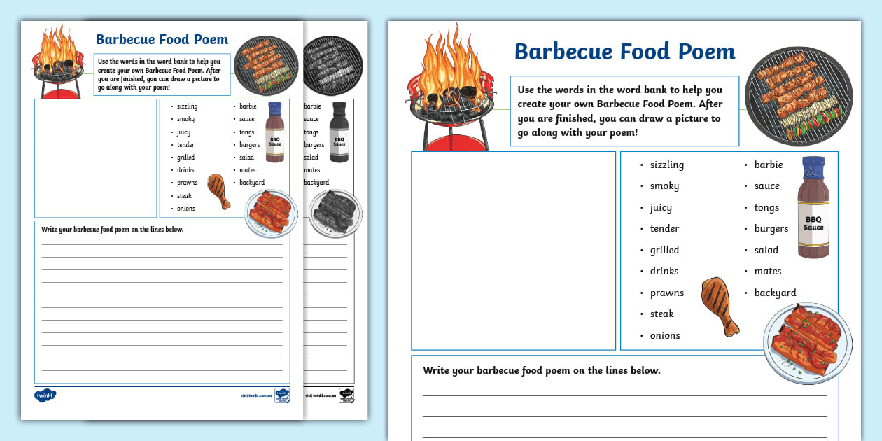 Barbecue Food Poem Writing Template (teacher made) - Twinkl