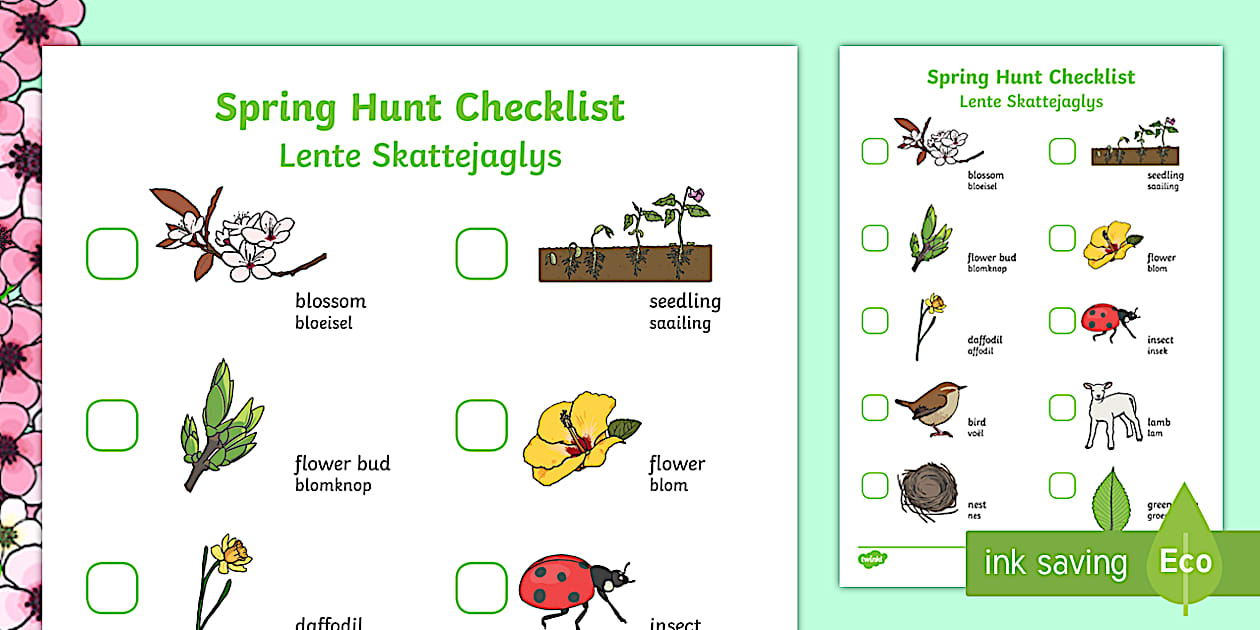 Spring-Day Activities For Preschoolers: Hunt Checklist