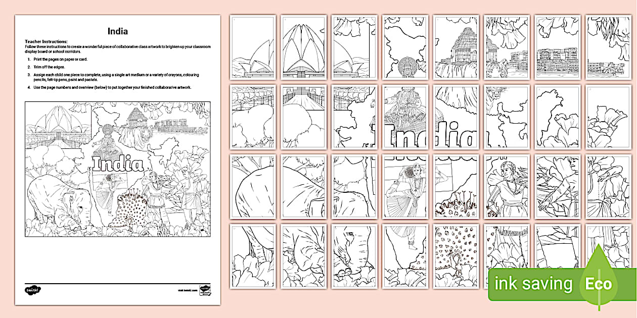 Map of India Collaborative Art,India colouring - Twinkl