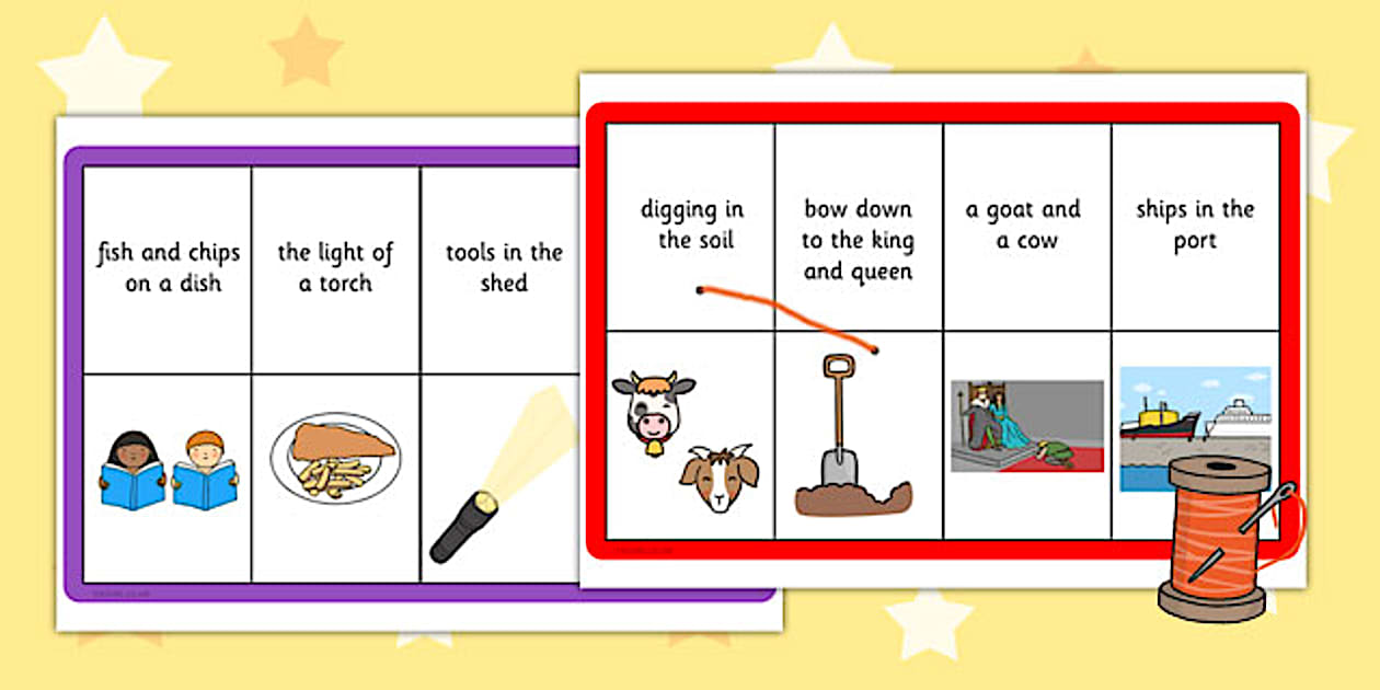 Phase 3 Captions Matching Threading Cards - Twinkl