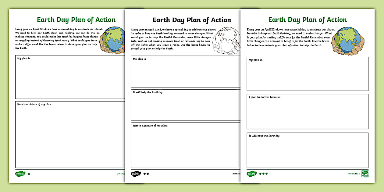 Earth Day Student Action Plan Worksheet | Twinkl Resources