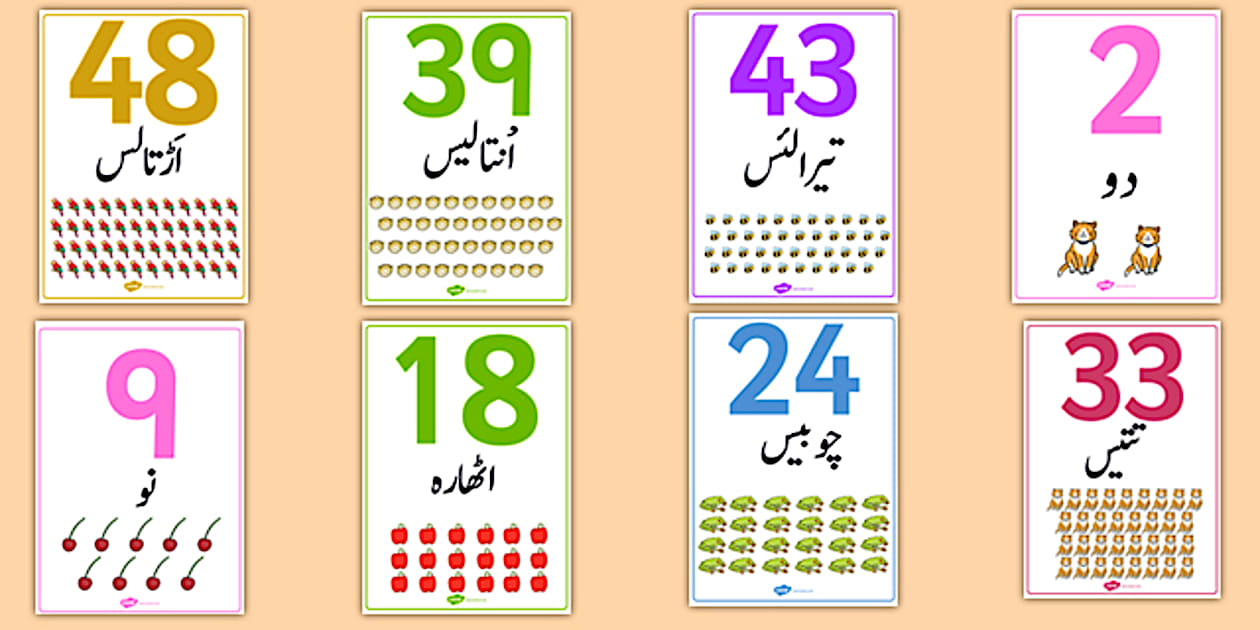 0-50 Number Word Image Posters Urdu (teacher made) - Twinkl